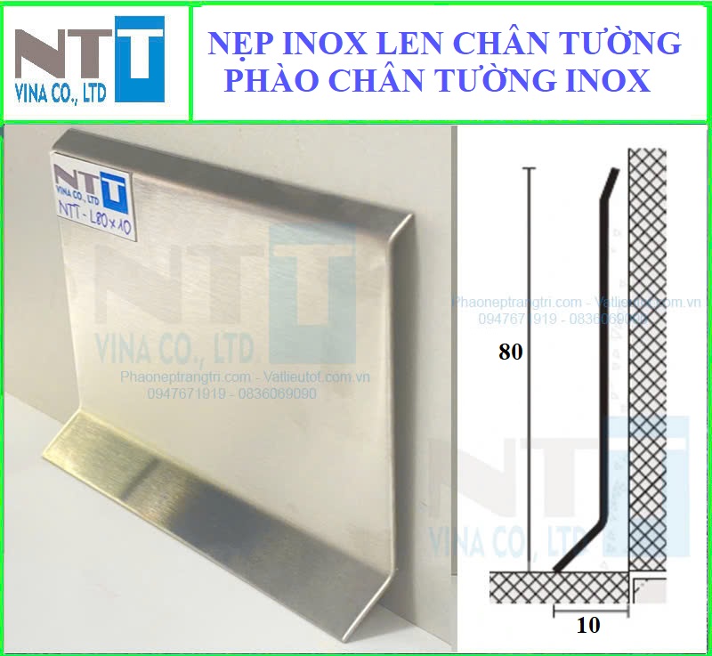 Nẹp inox len chân tường - phào chân tường NTT-L80x10
